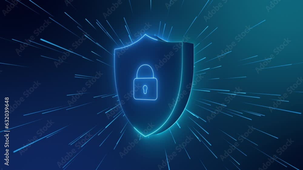 Cyber security animation - a shield with lock icon. Hi-tech style seamless loop video. Advanced ...