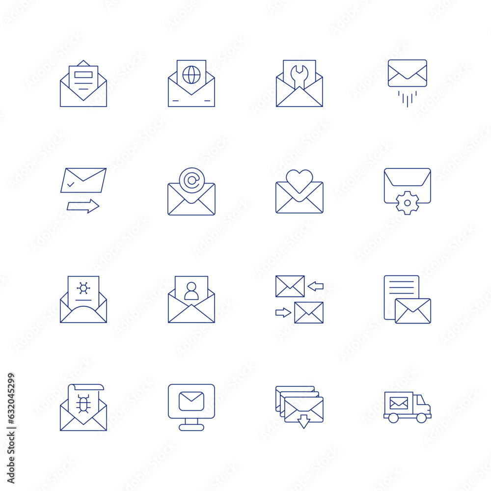 Mail line icon set on transparent background with editable stroke ...
