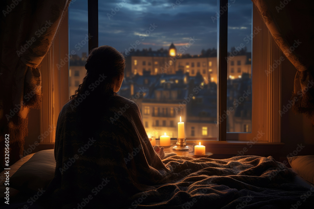 Two hands clasped in silent prayer a single candle alight on the ...