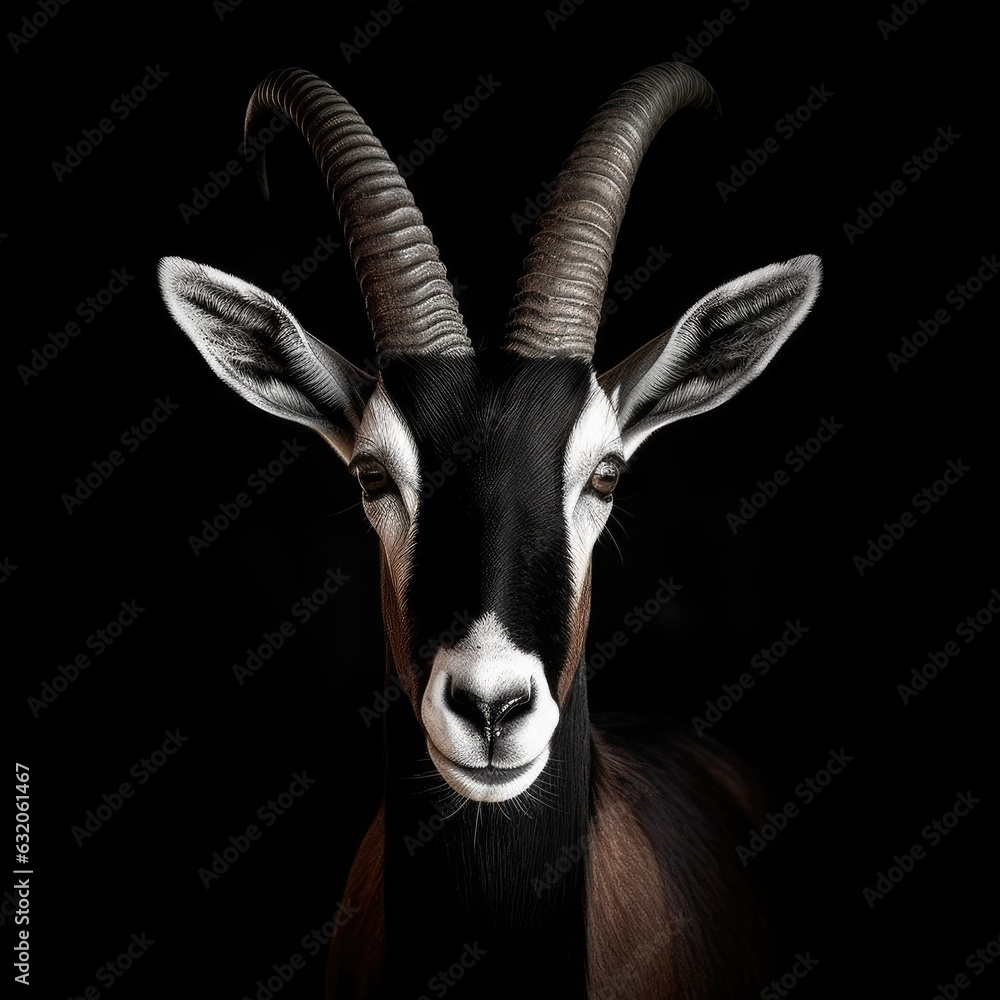 sable antelope - frontal studio portrait on black background created ...