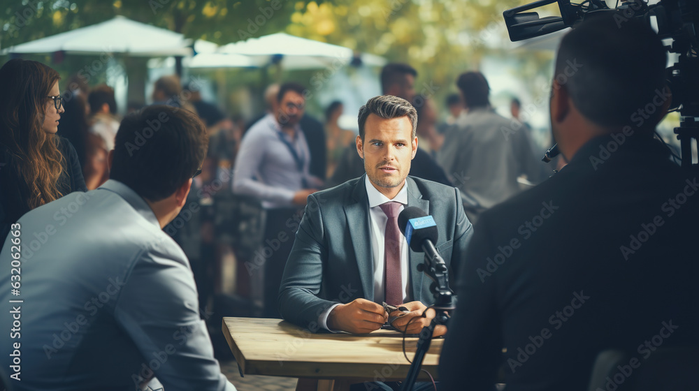 A Filming interview. Behind the scene concept. Cameraman working on ...