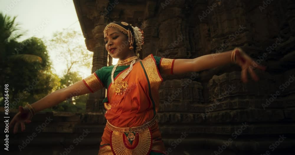 Portrait of Expressive Young Female Dancing Folk Dance Choreography in ...