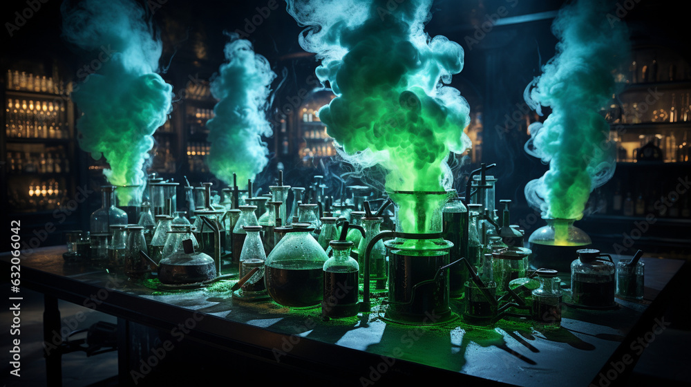 Spooky Science Lab: A mad scientist's laboratory where bubbling potions ...