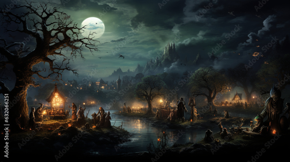 Magical creatures from folklore gather in a moonlit clearing, including ...