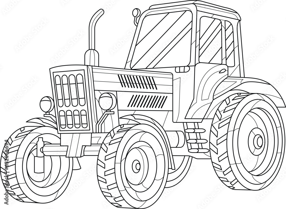 Tractor Outline Vector Illustration. Coloring Book For Kids. Coloring ...