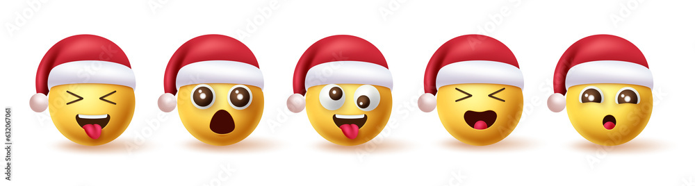 Christmas santa emoji characters set vector design. Santa claus emojis ...