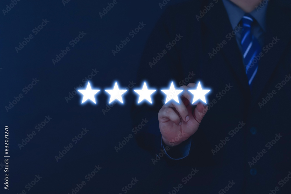 business man showing happy smile good feedback rating positive customer ...