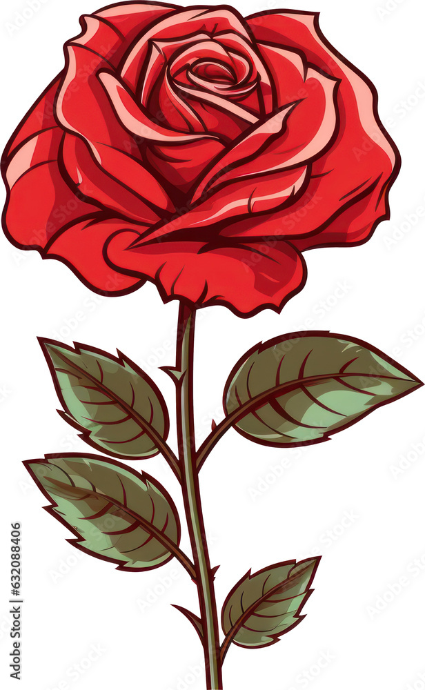 Red and green rose flower with a starry transparency background ...