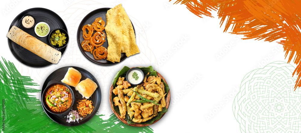 Indian food Banner over flag color Background.The concept for Indian ...