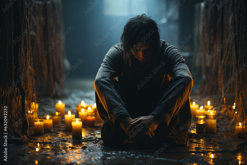 Concept of depression and mental health issues, depicting a person ...