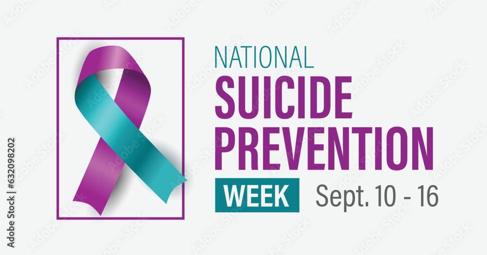 National suicide prevention week banner. Purple and teal ribbon on off ...
