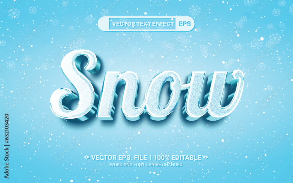 Editable 3d winter snow vector text effect Stock Vector | Adobe Stock