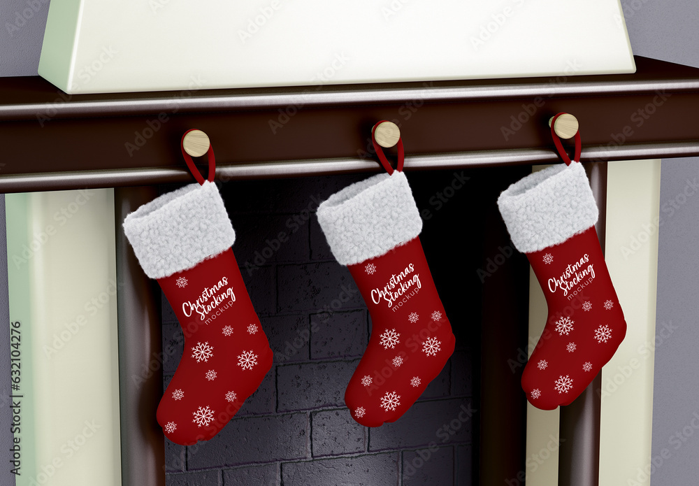 Christmas Socks Hanging on Chimney Mockup Stock Template | Adobe Stock