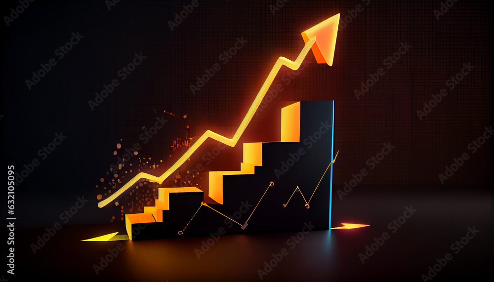 Foto de 3d Graph showing rise in profits with arrow. Growing graph ...