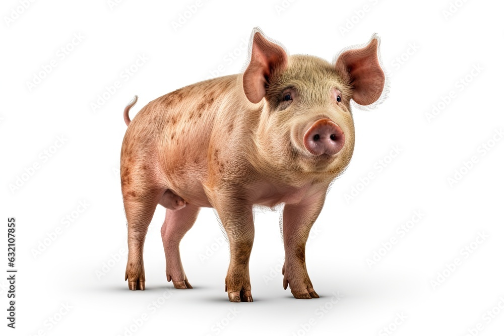 One happy farm animal standing proudly. Cute and funny baby pig ...