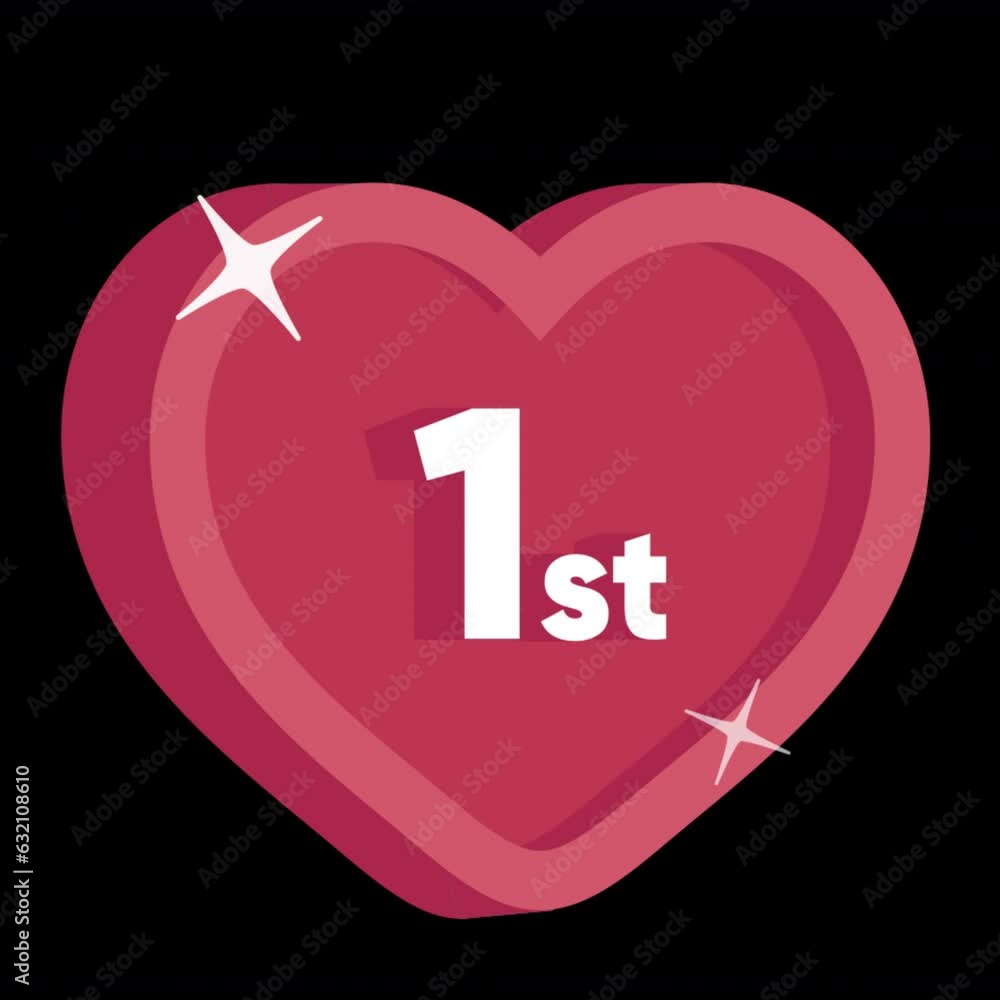 1st anniversary with 3d heart animation, 4k alpha video. Animated one ...