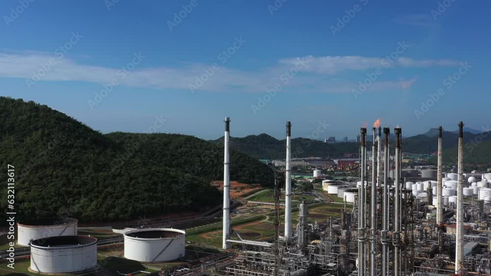Aerial view Oil and Gas refinery petrochemical plant industrial with ...