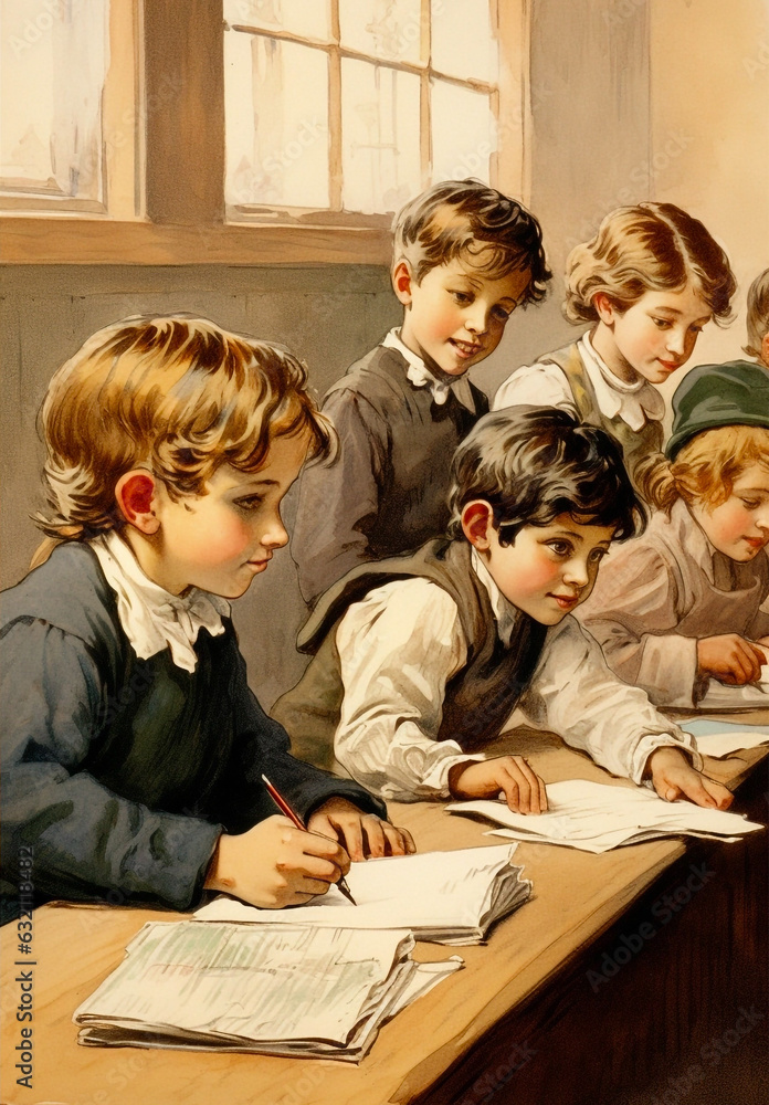 Vintage school kids, ephemera, victorian kids at school, junk journal ...