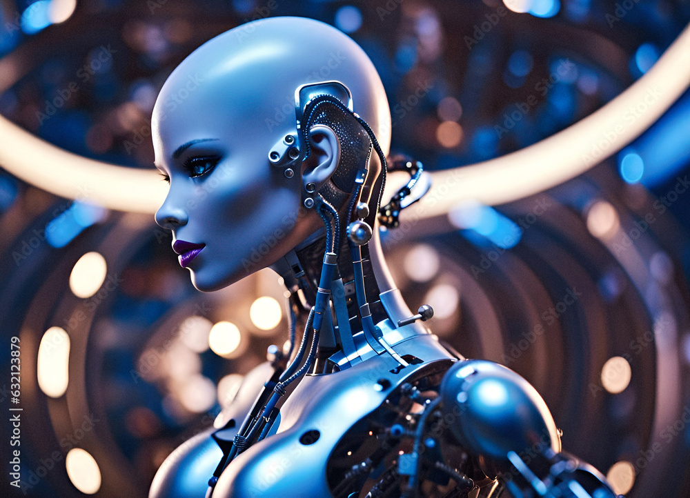 Cyborg world, hi-tech female portrait, AI generated based on the female ...