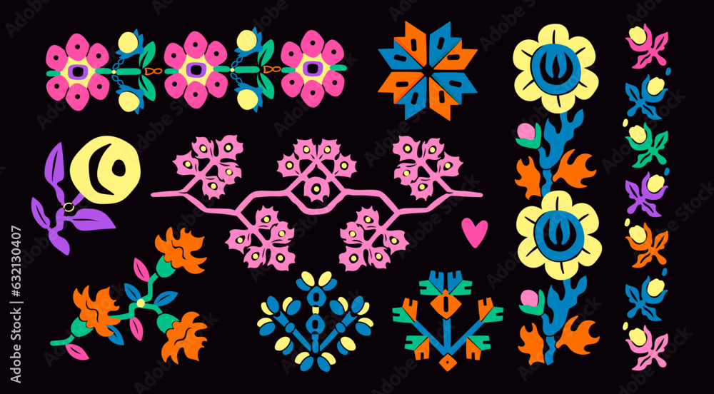 Ukrainian Vyshyvanka set. Various ornaments, patterns. Isolated design ...