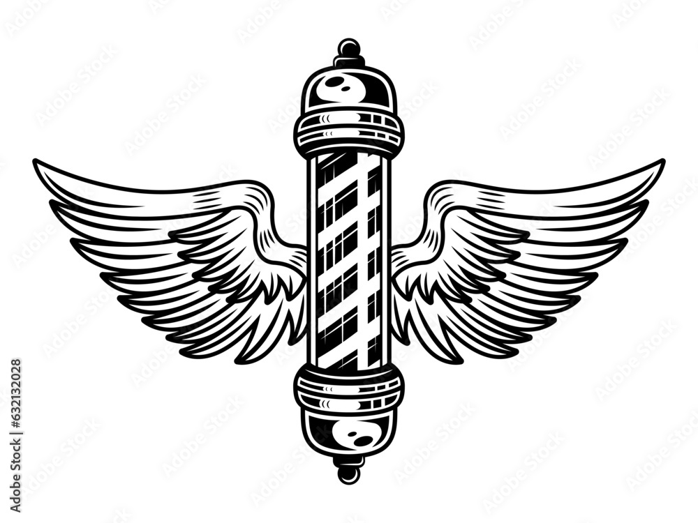 Barber pole with wings tattoo style object in vintage monochrome style ...