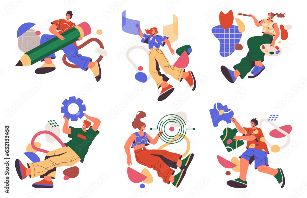 Abstract artists and content creators, flat cartoon vector illustration ...