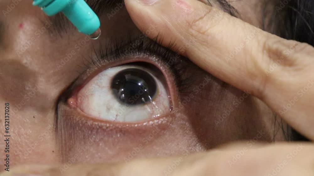 Old woman using eye drops, closeup view, woman using medical eyes drops ...