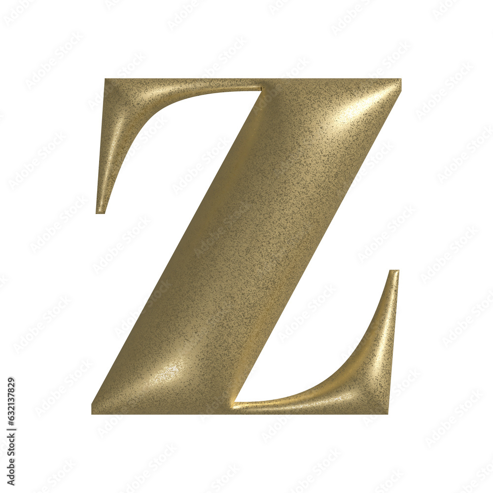 3d letter Z with realistic gold texture. Metal, inflate, lower case z ...