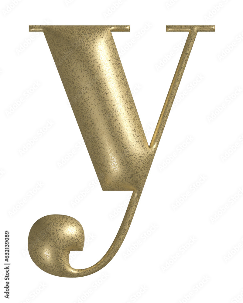 Letter Y 3d realistic gold texture. Metal, inflate, lower case y serif ...