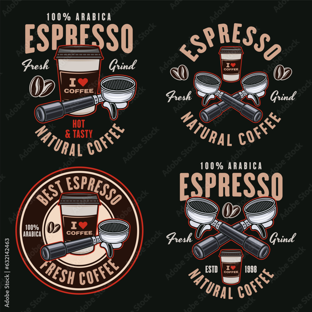 Espresso coffee set of vector emblems, logos, badges or labels ...