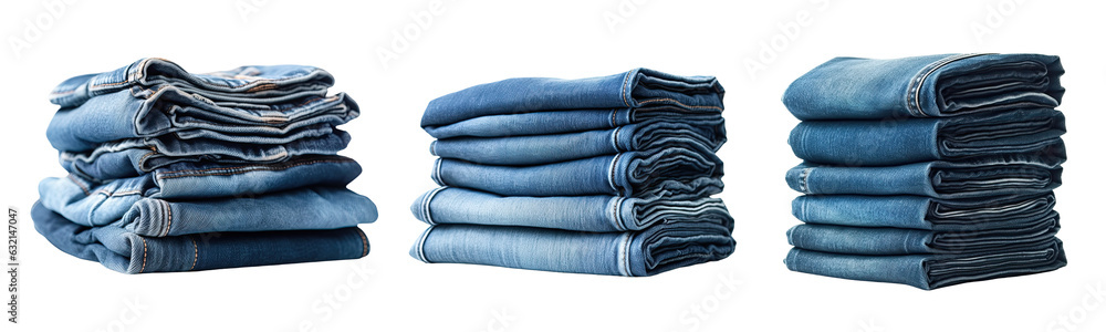 Set of stacked raw denim cloth collection illustration isolated ...