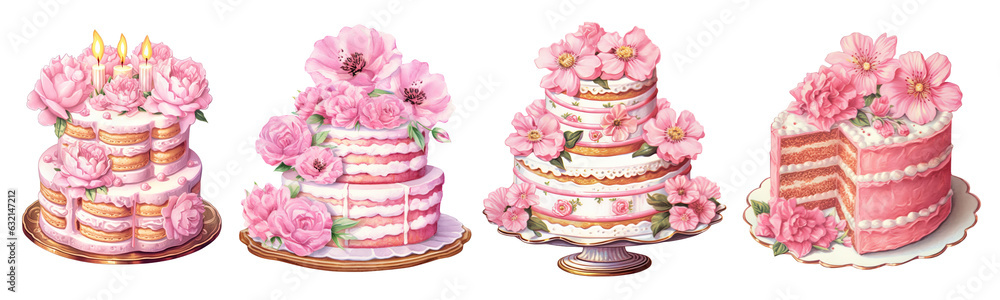 pastel pink vintage cake with pastel pink flowers watercolor collection ...