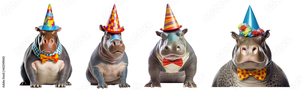 Set of Hippopotamus in party collection illustration isolated ...
