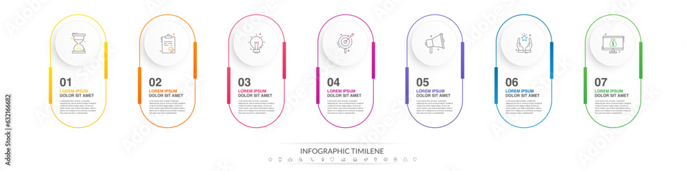 Line vector minimal infographic with 7 circles. Modern timeline ...