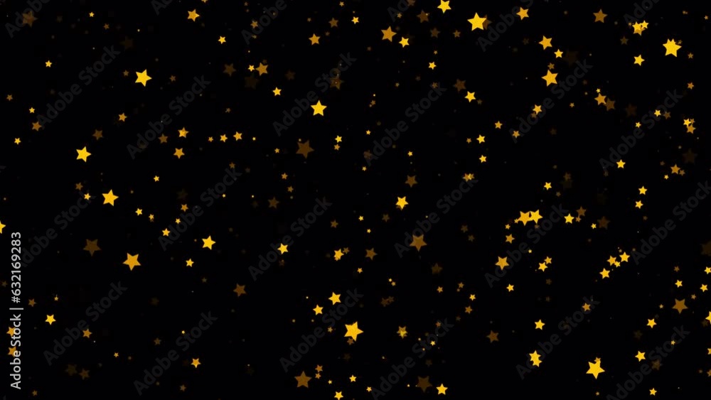 Beautiful loop circle falling down glow gold star particles on black ...