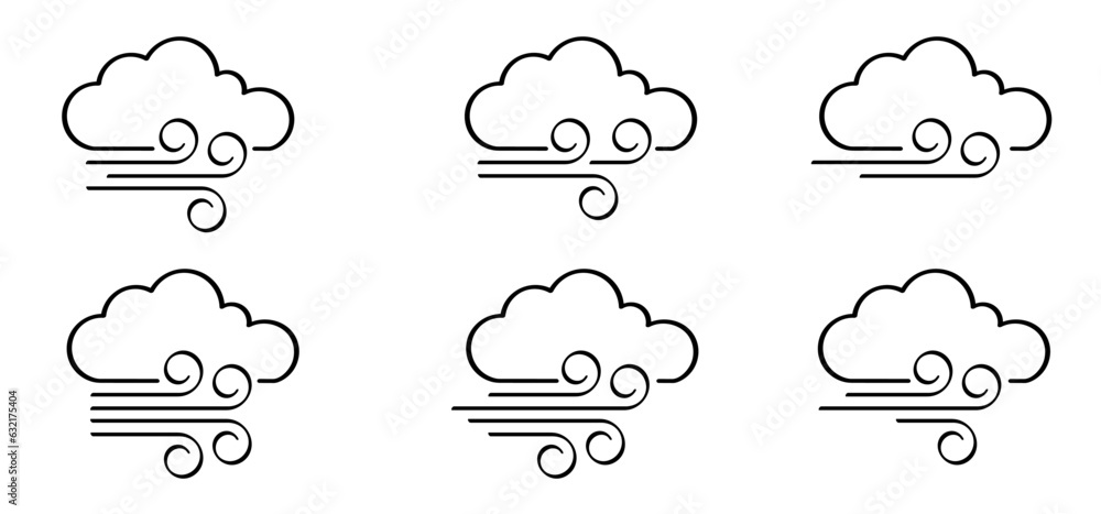Cartoon puff of wind blow line symbol. Cloud, blowing wind, weather ...