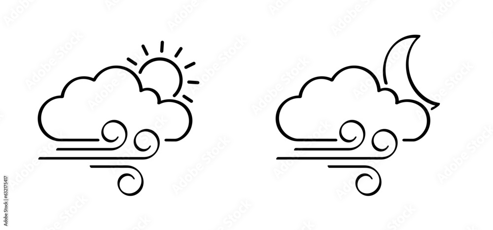 Cartoon puff of wind blow line symbol. Cloud, blowing wind, weather ...