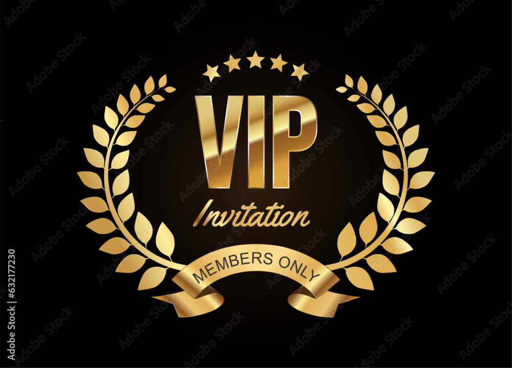 VIP member only invitation Golden laurel wreath with golden ribbons ...