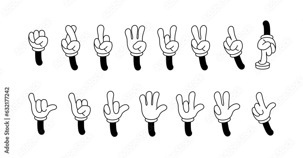 Retro cartoon arms gestures and hands poses. Comic funny character ...