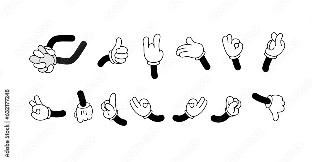 Retro cartoon arms gestures and hands poses. Comic funny character ...