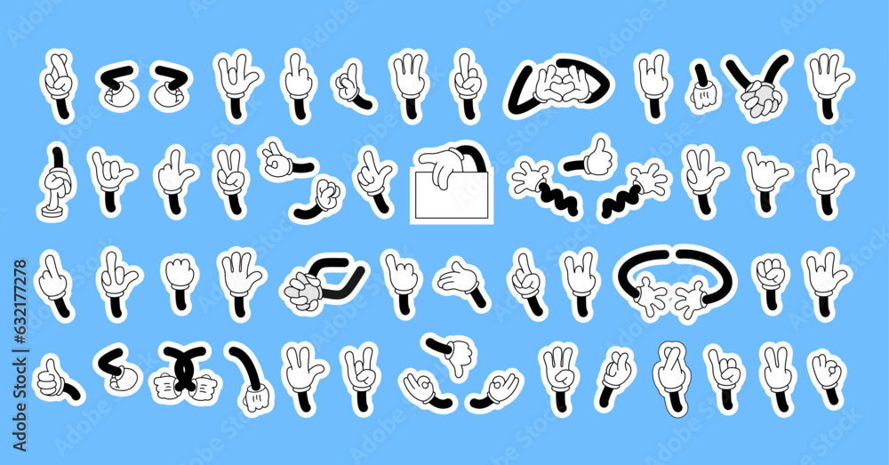 Mega set of retro cartoon arms gestures and hands poses. Comic funny ...