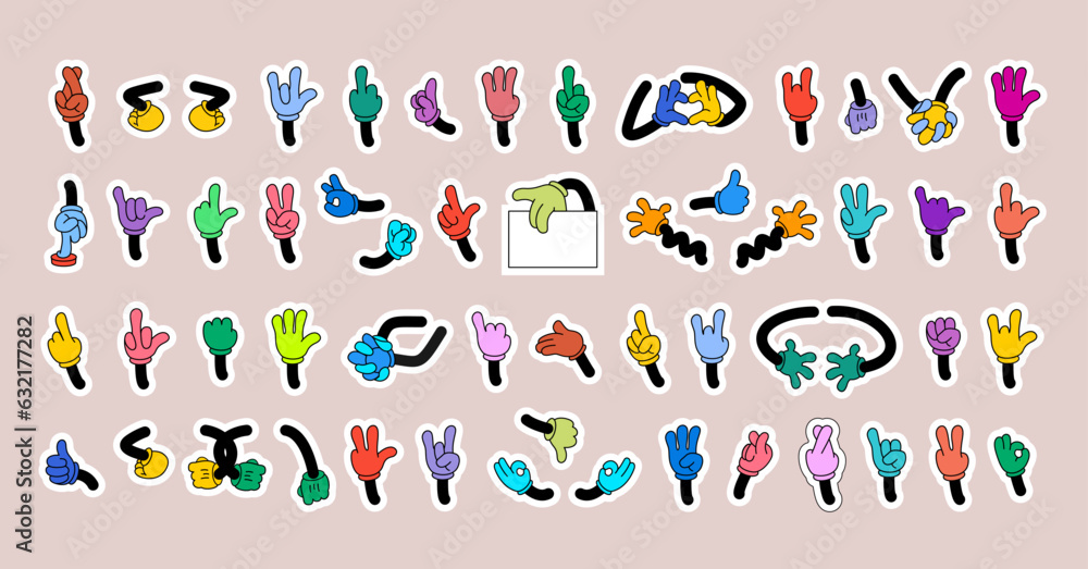 Mega set of retro cartoon arms gestures and hands poses. Comic funny ...