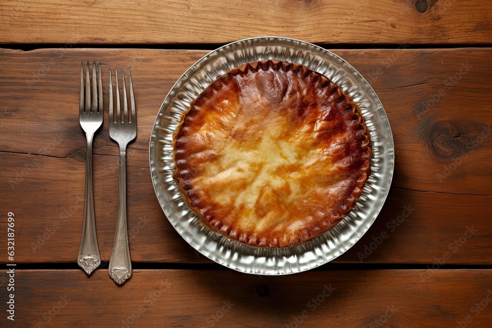 Indulgent Dessert: Empty Pie Tin Sharing Concept on Rustic Wood Table ...