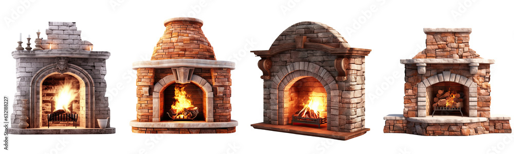 Set of Fireplace collection illustration isolated transparent ...