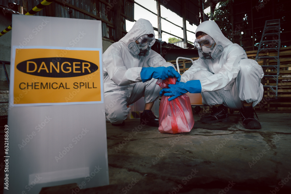 Contain Chemical Spill to Red Garbage Bags After Absorb, Part of Steps ...