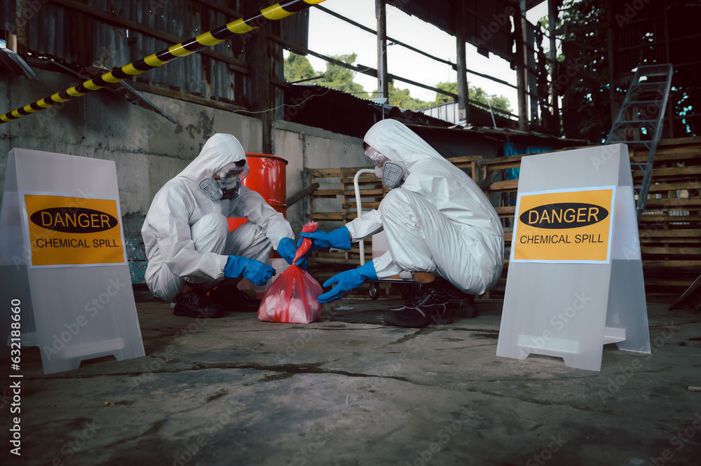 Contain Chemical Spill to Red Garbage Bags After Absorb, Part of Steps ...
