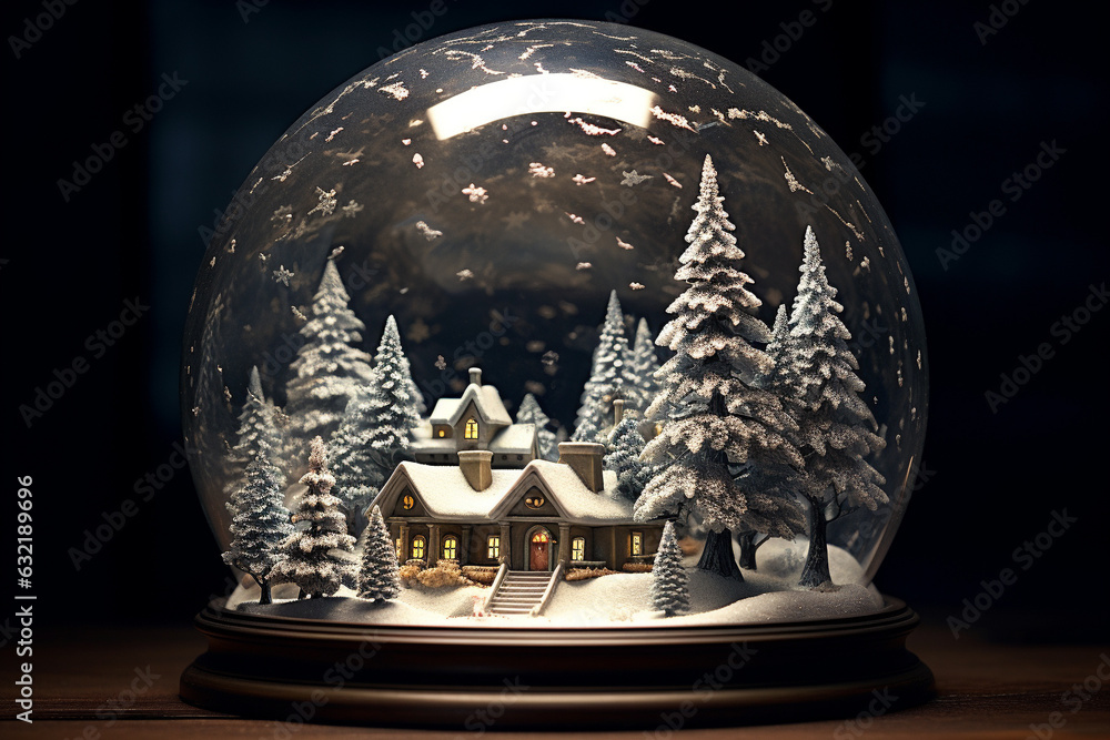 GENERATIVE AI Whimsical Snow Globe with Miniature Winter Village Inside ...