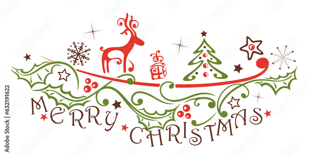 Weihnachten Rentier und Weihnachtsbaum. Vektor Ranke zum Dekorieren mit ...