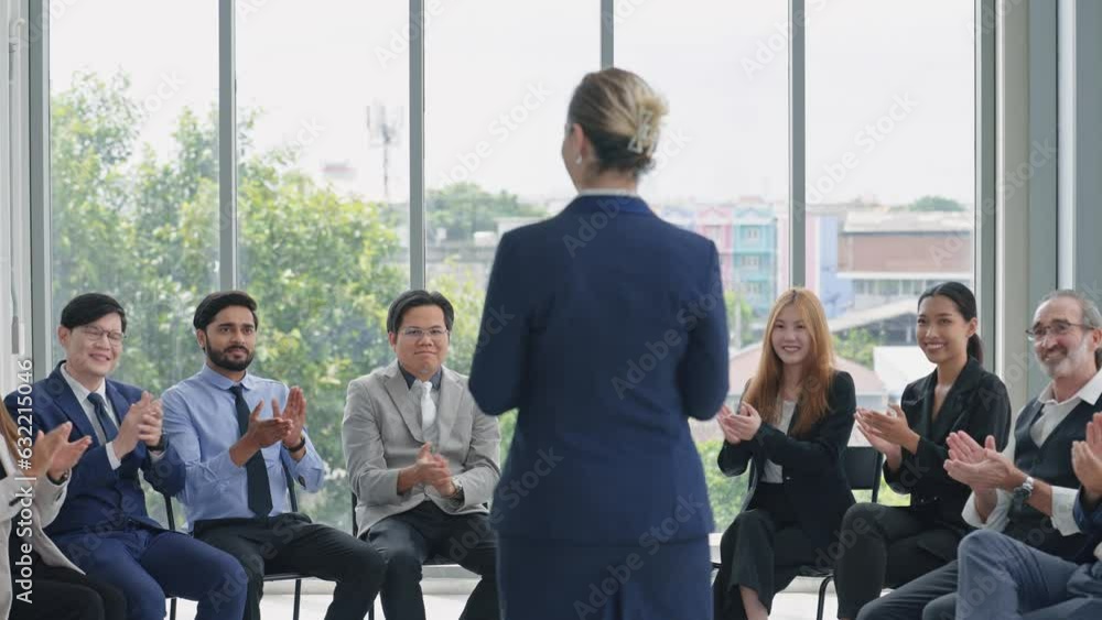 Group of businesspeople diverse corporate colleagues clapping hands ...