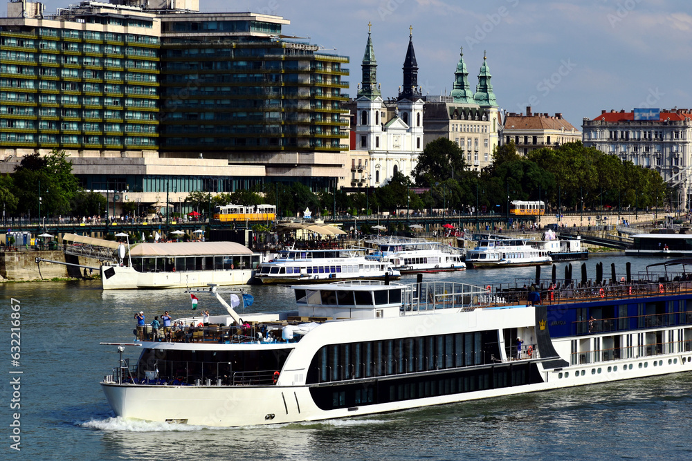 Budapest skyline. Pest side panoramic view from the Chain bridge. the ...